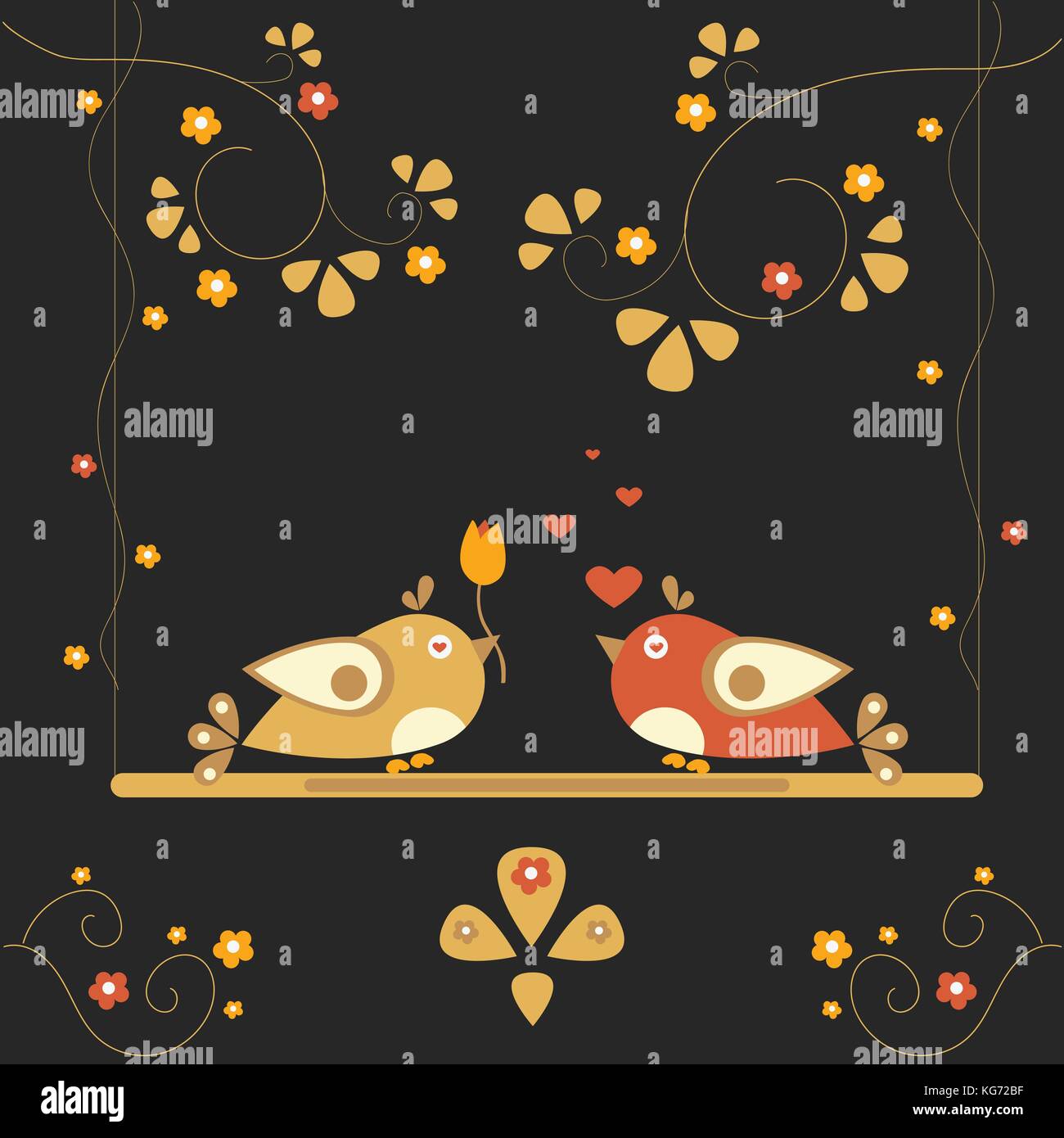 Love Bird Tree. Vector Card for Valentine Day. Vector Illustration ...