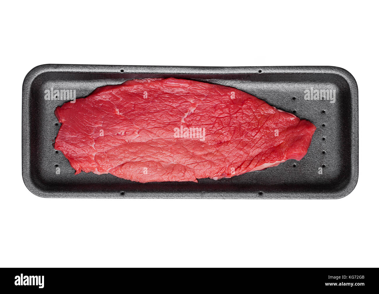 Fresh raw beef steak in black plastic container isolated on white ...