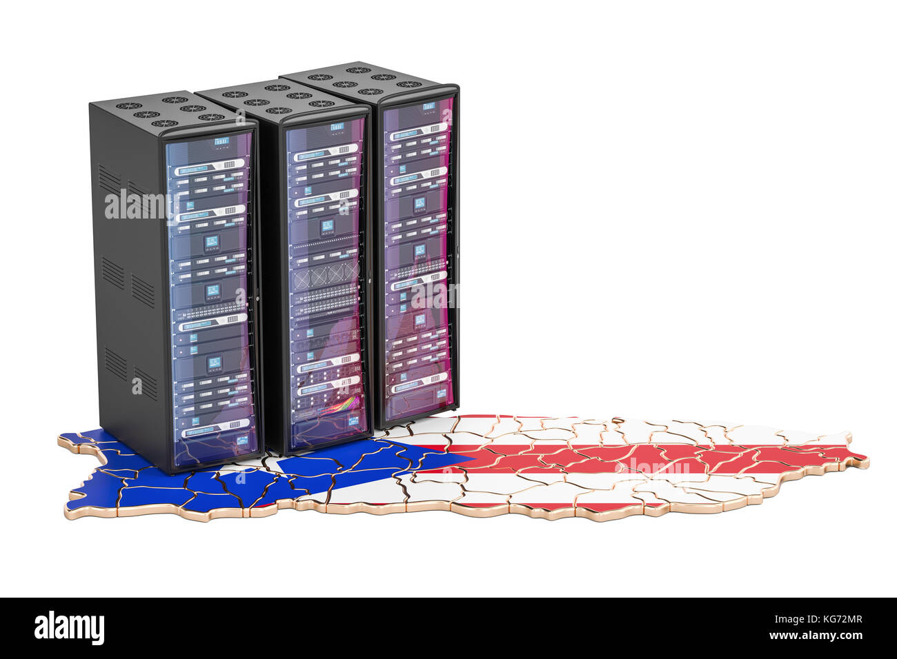 Data Center server racks in Puerto Rico concept, 3D rendering Stock ...
