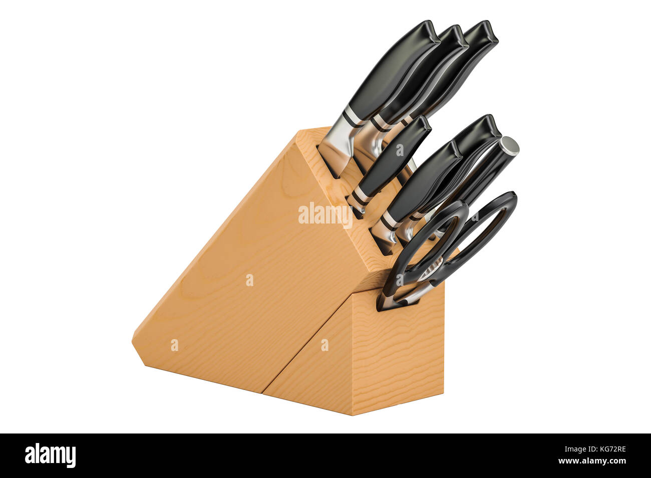 Knife Set with Wooden Block, 3D rendering isolated on white background ...