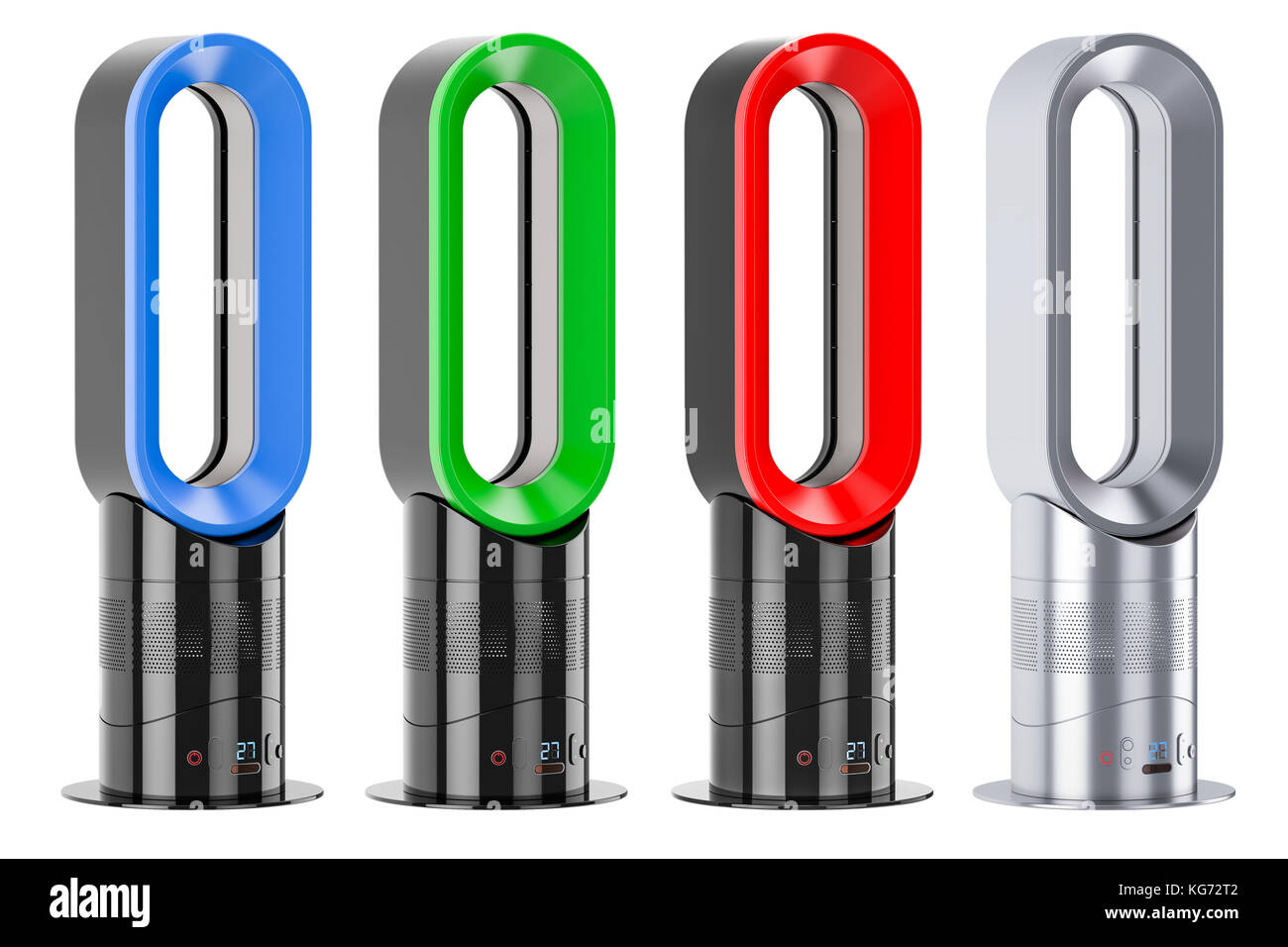 Set of colored bladeless air fans or air multipliers, 3D rendering ...