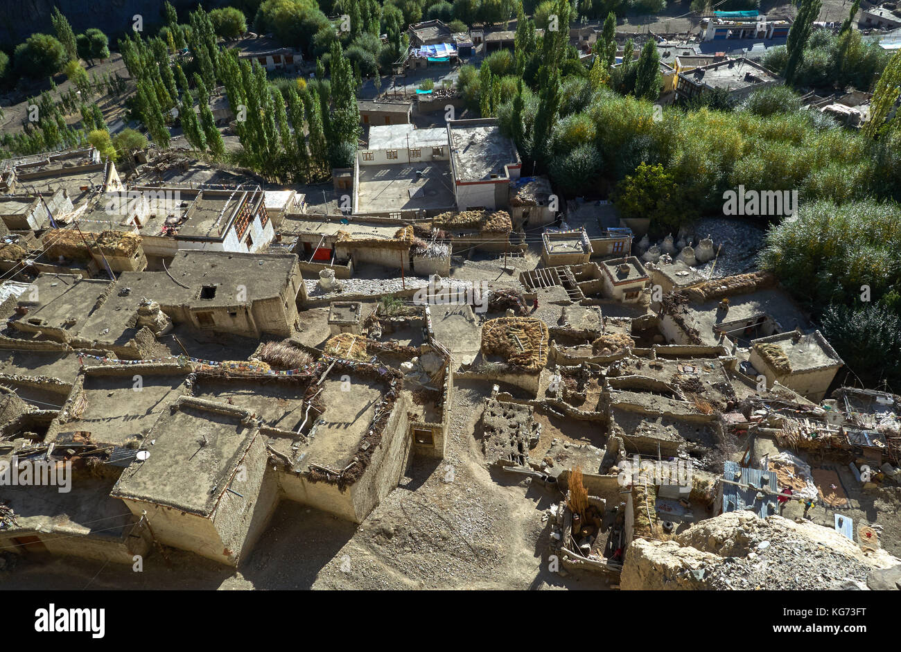 Mountain Tibetan village, a picture from above, from the air: flat ...