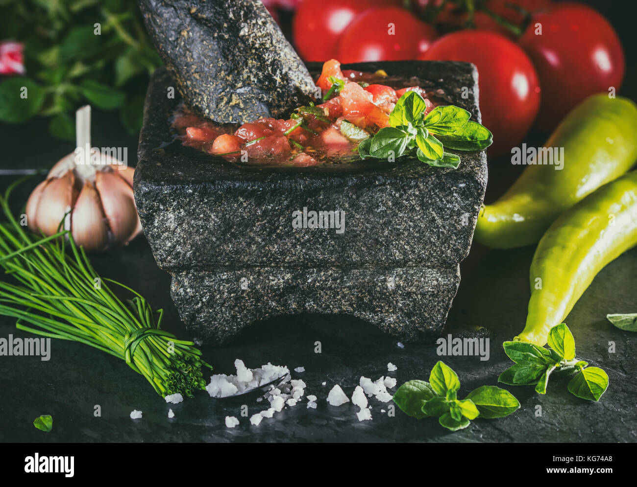 Traditional Latin American mexican Tomato sauce salsa, chilean chancho ...