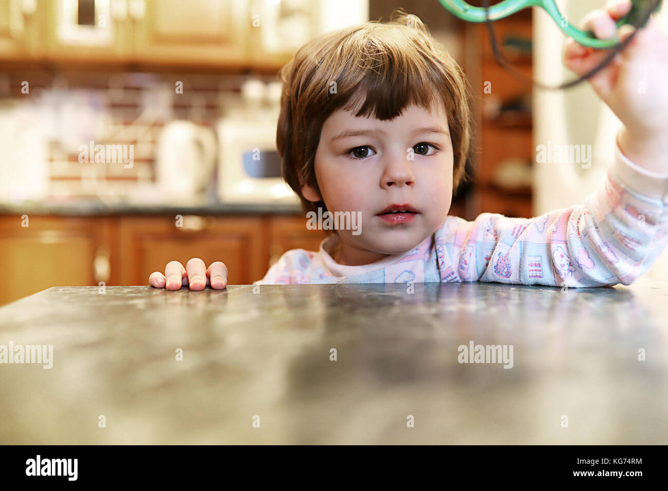 small caucasian kid smiling and have fun white background Stock Photo ...