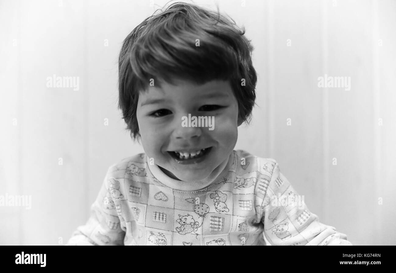 small caucasian kid smiling and have fun white background Stock Photo ...