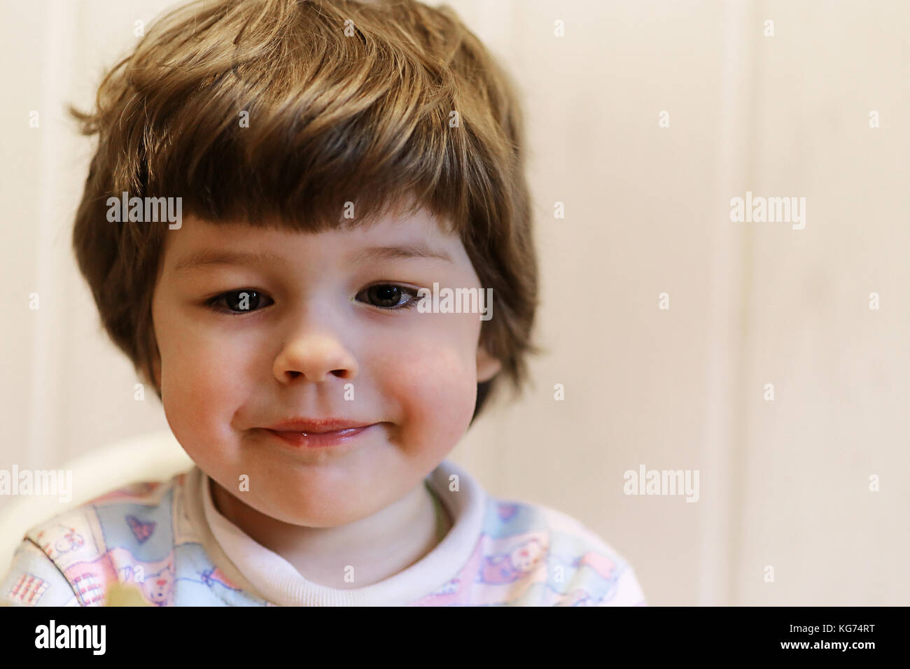 small caucasian kid smiling and have fun white background Stock Photo ...
