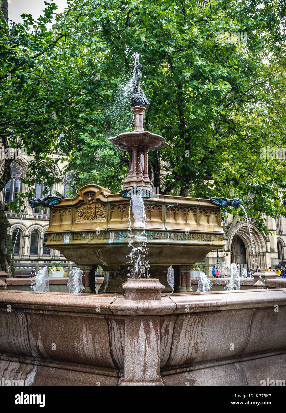 Fountain outside the town hall in albert square manchester hi-res stock ...