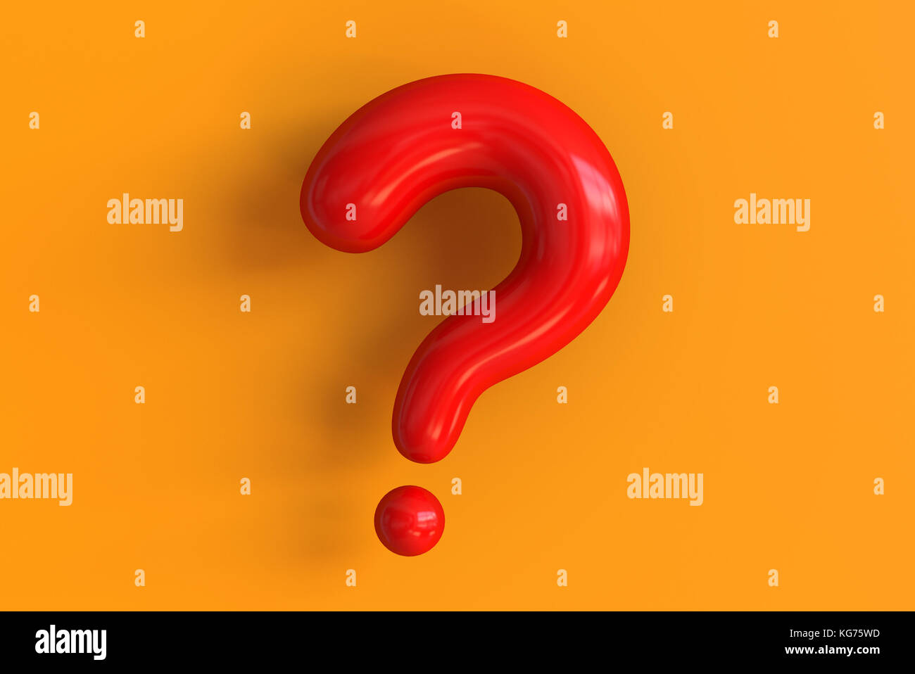 A red plastic question mark on an orange background. Surprise symbol ...