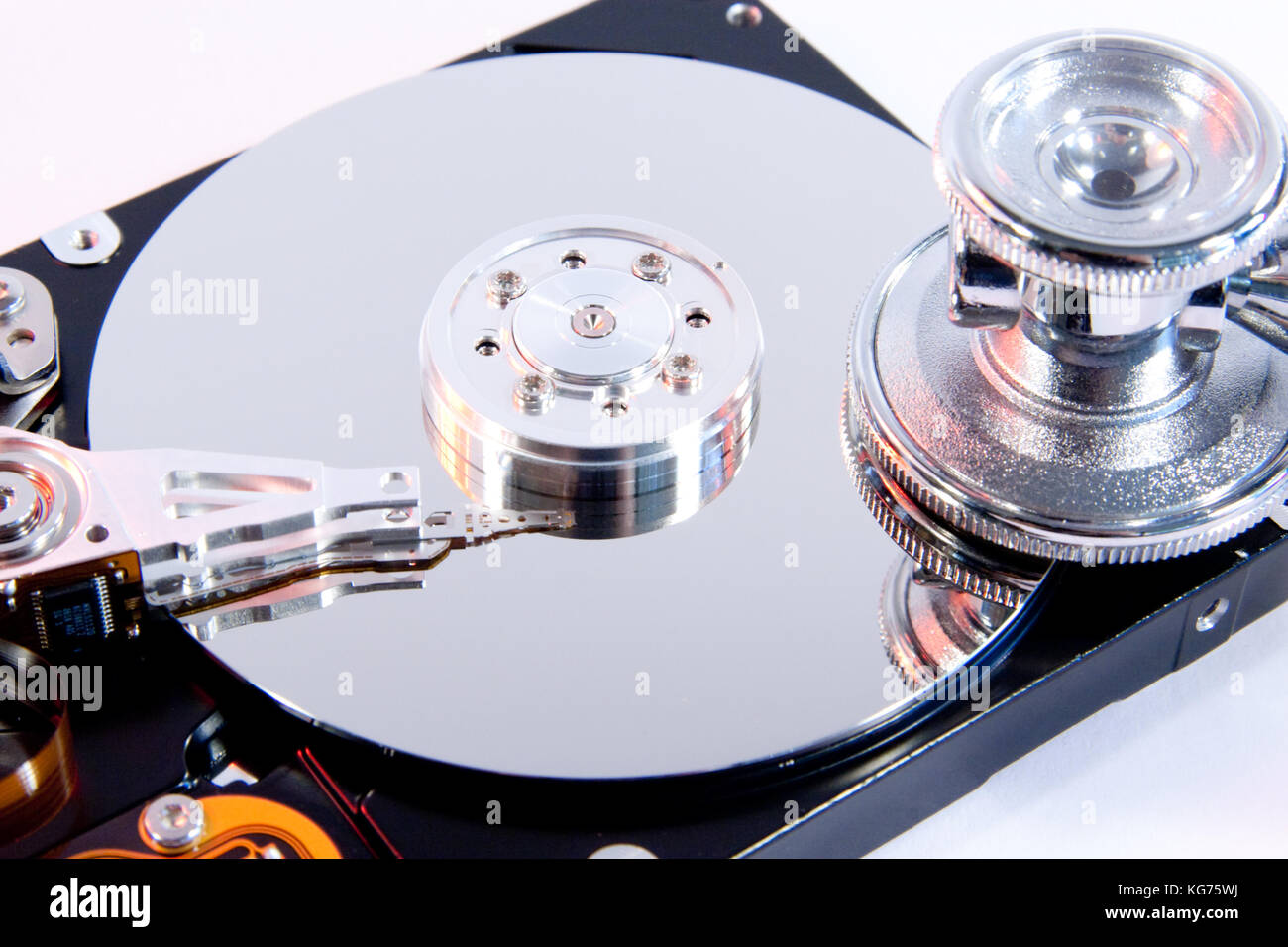 open computer hard disk with stethoscope on white background Stock ...