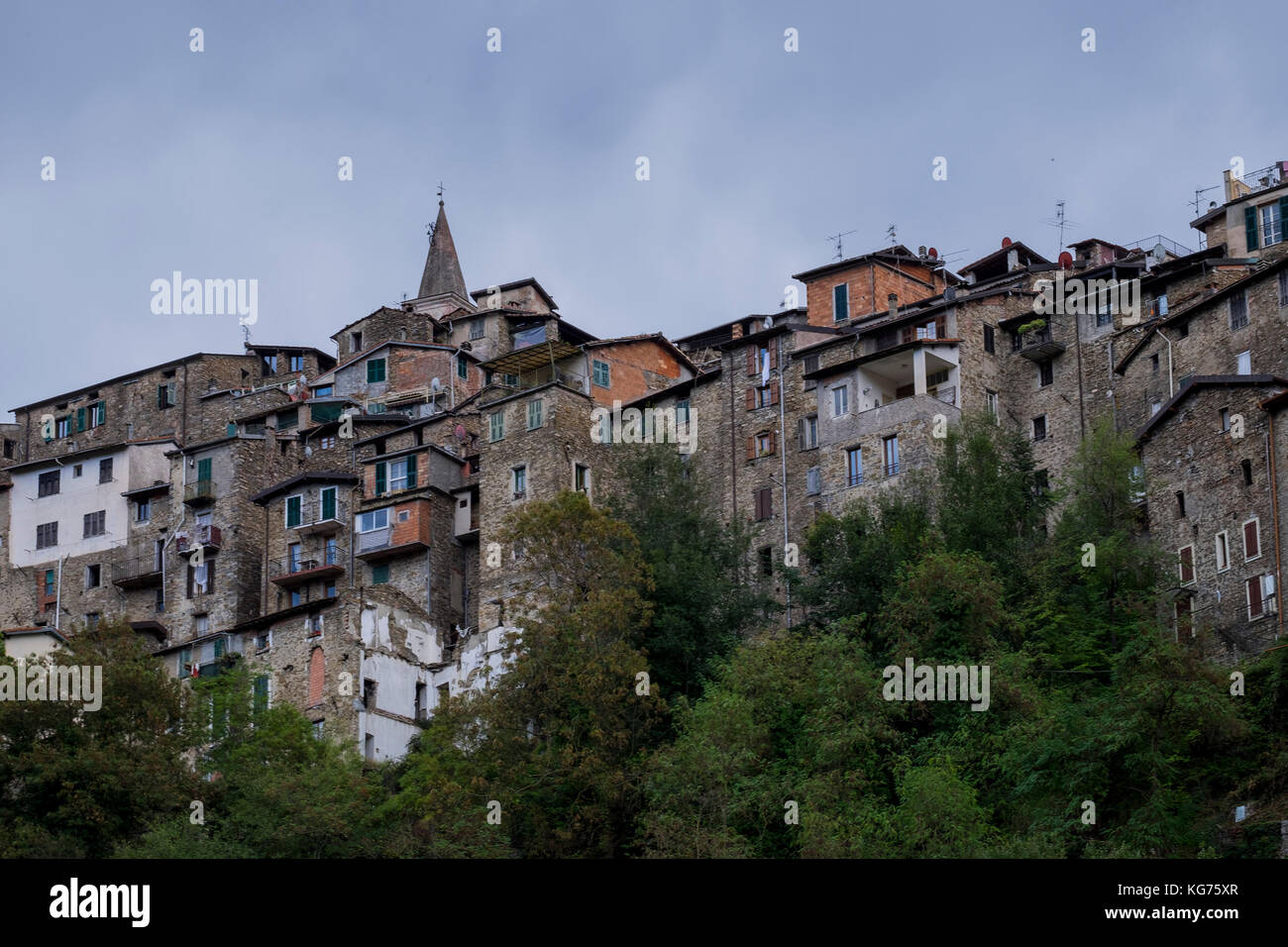 A view of the village of Apricale, Italy. Apricale is a town in the ...