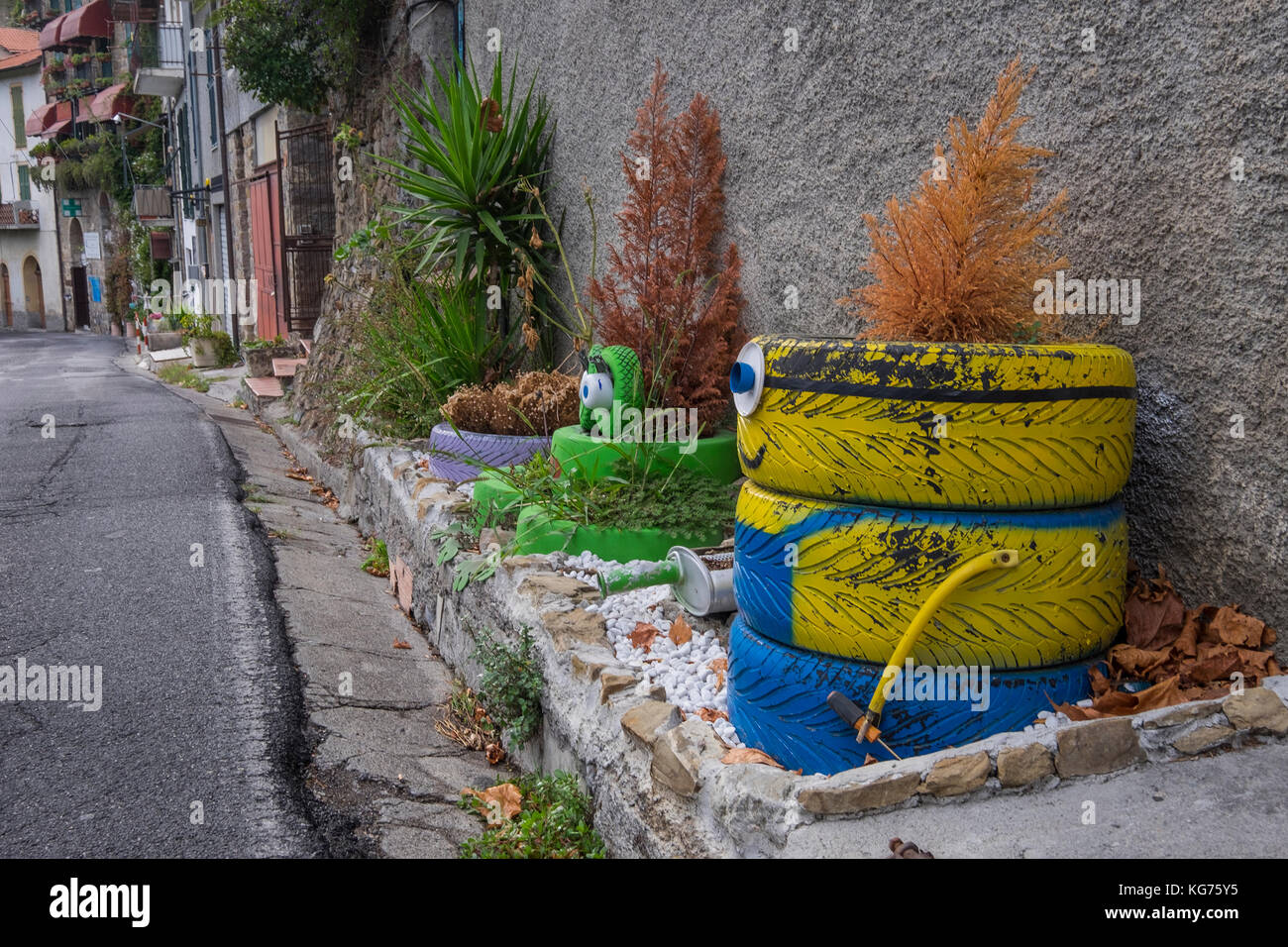 A view of the village of Apricale, Italy. Apricale is a town in the ...