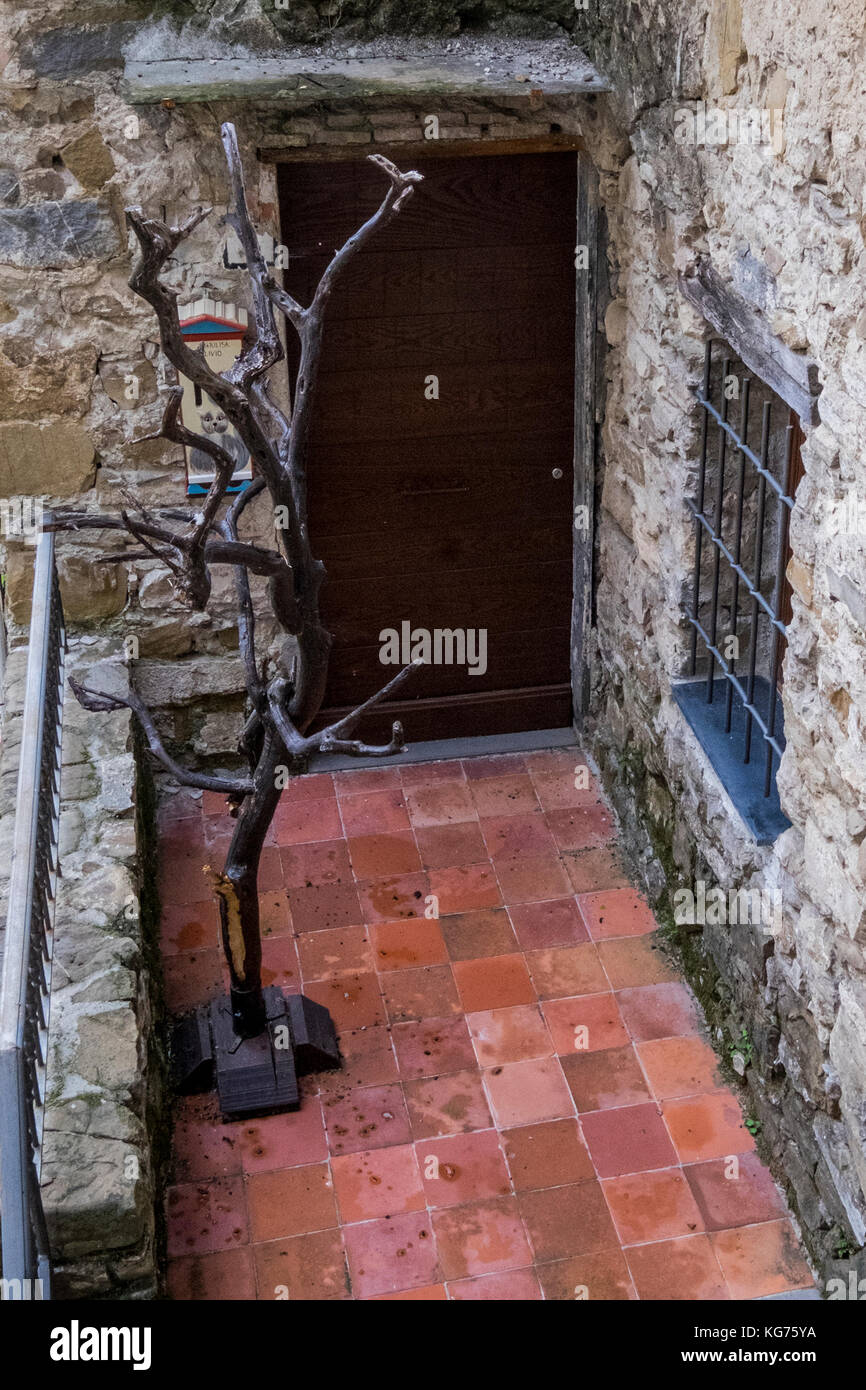 A view of the village of Apricale, Italy. Apricale is a town in the ...