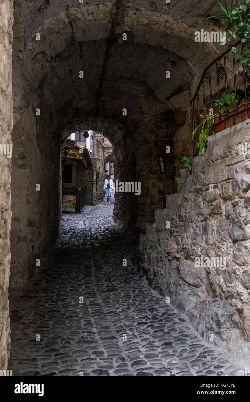 A view of the village of Apricale, Italy. Apricale is a town in the ...