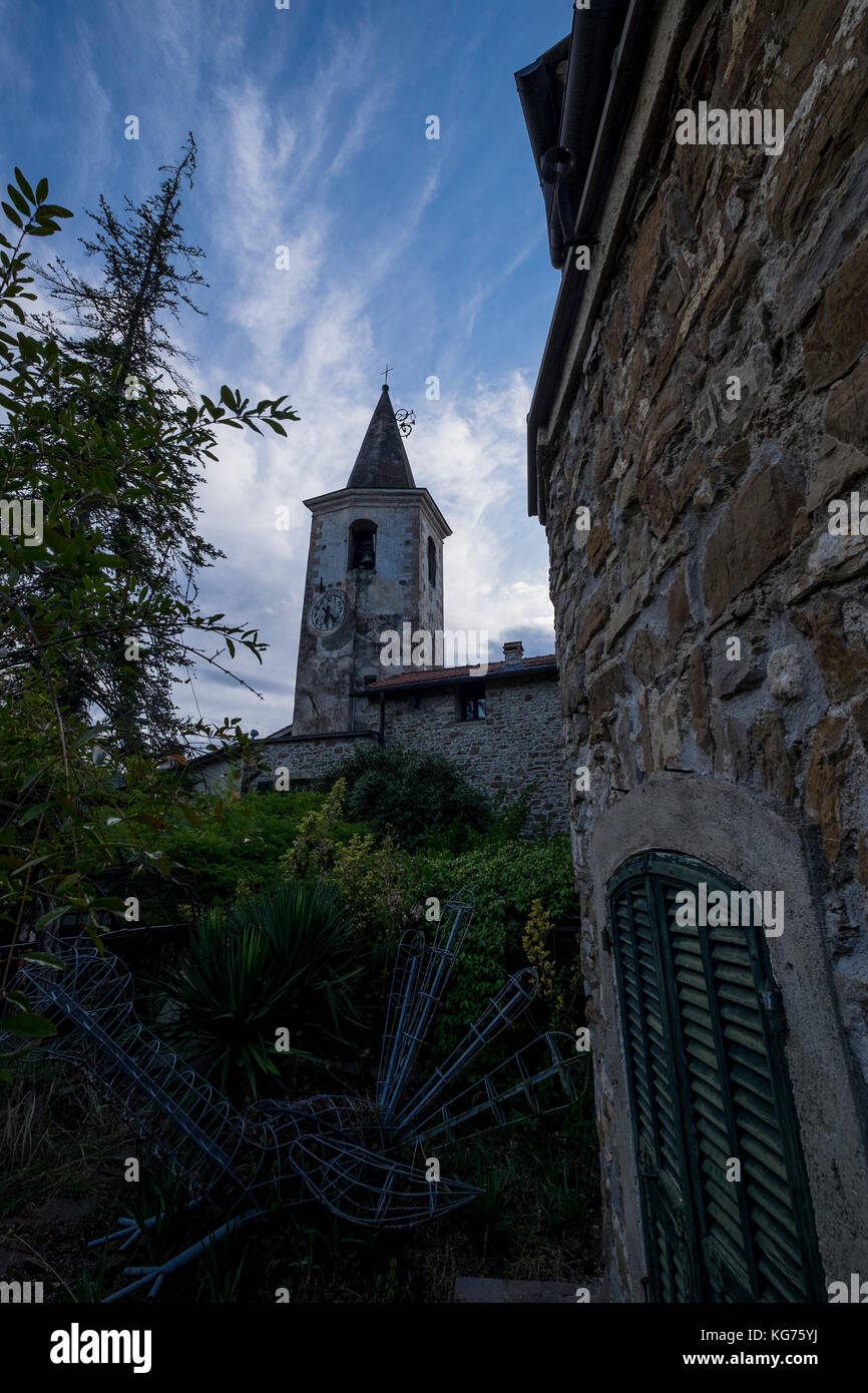 A view of the village of Apricale, Italy. Apricale is a town in the ...