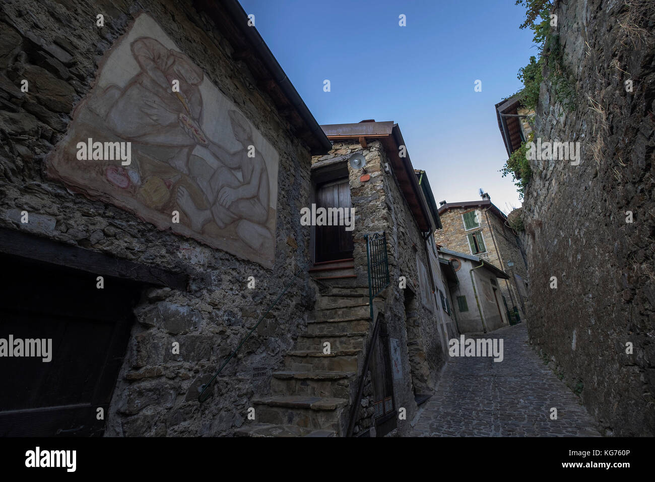 A view of the village of Apricale, Italy. Apricale is a town in the ...