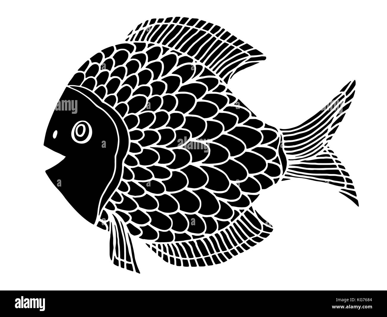 Monochrome stylized Fish. Hand Drawn doodle vector illustration ...