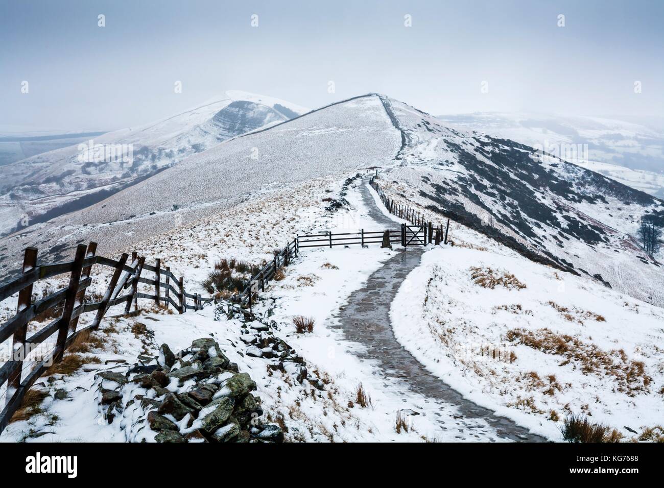 Hollins Cross, Back Tor and Lose Hill in winter. Viewed from Mam Tor ...