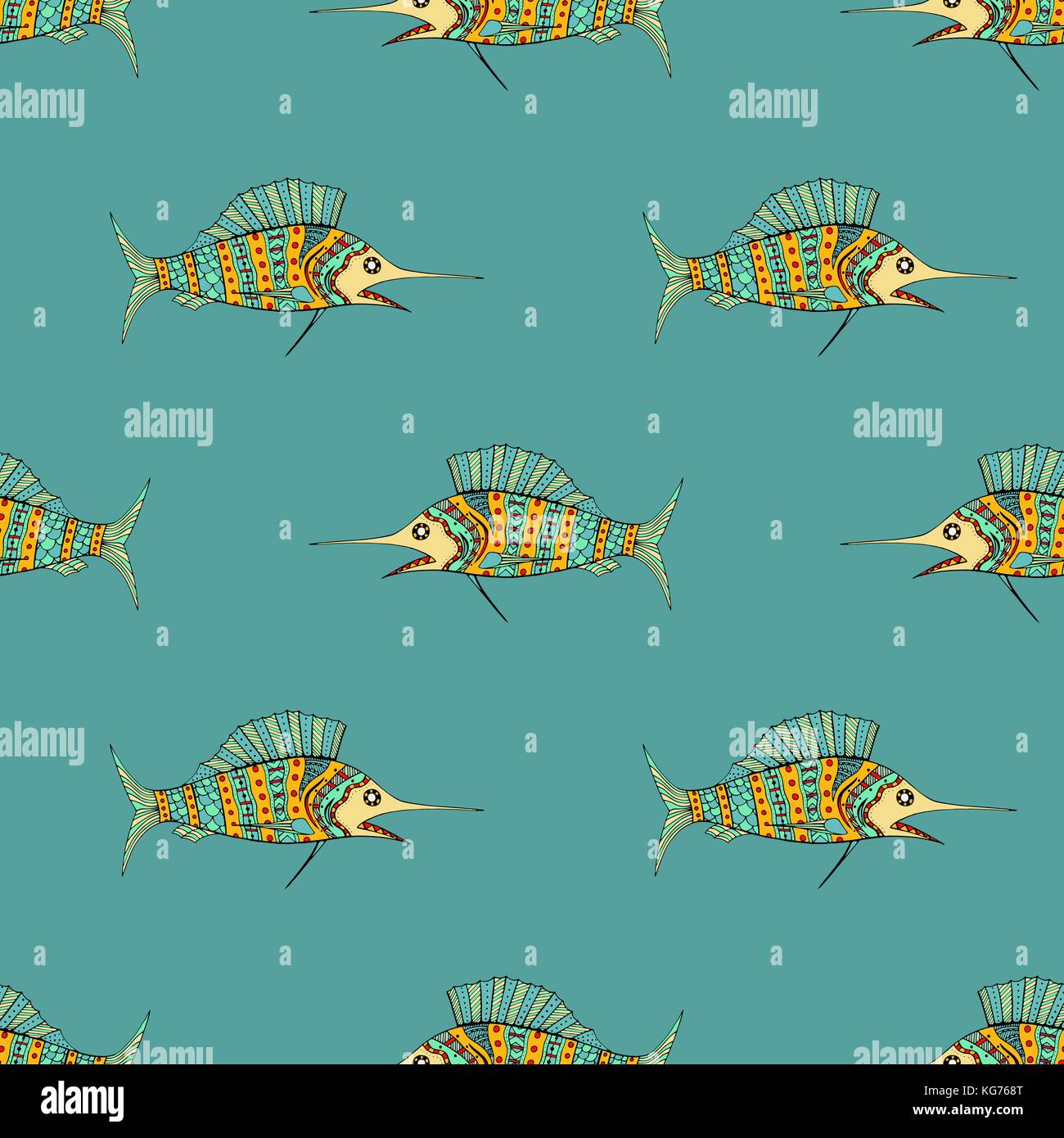Seamless Tangle Patterns fish background. Vector illustration image ...