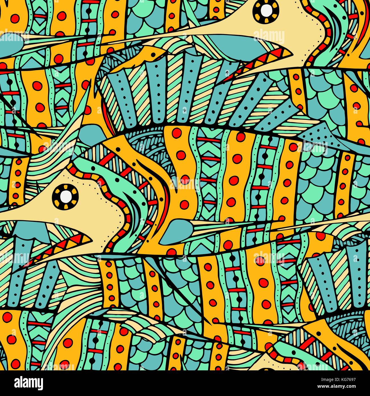 Seamless Tangle Patterns fish background. Vector illustration image ...