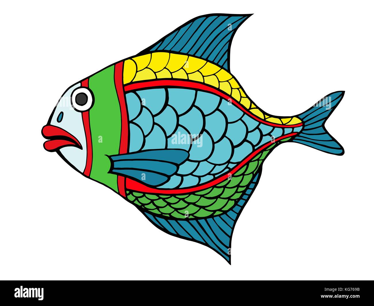 art stylized Fish. Hand Drawn doodle vector illustration isolated on ...