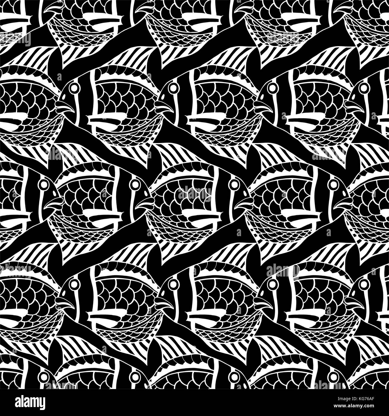 Monochrome Fish, seamless pattern background. Vector illustration Stock ...