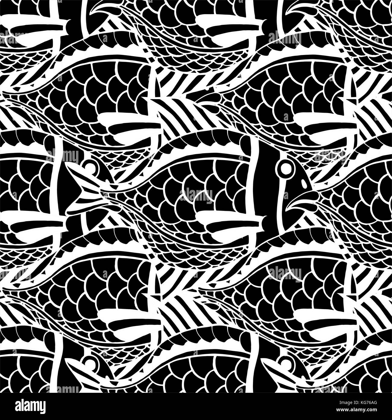 Monochrome Fish, seamless pattern background. Vector illustration Stock ...