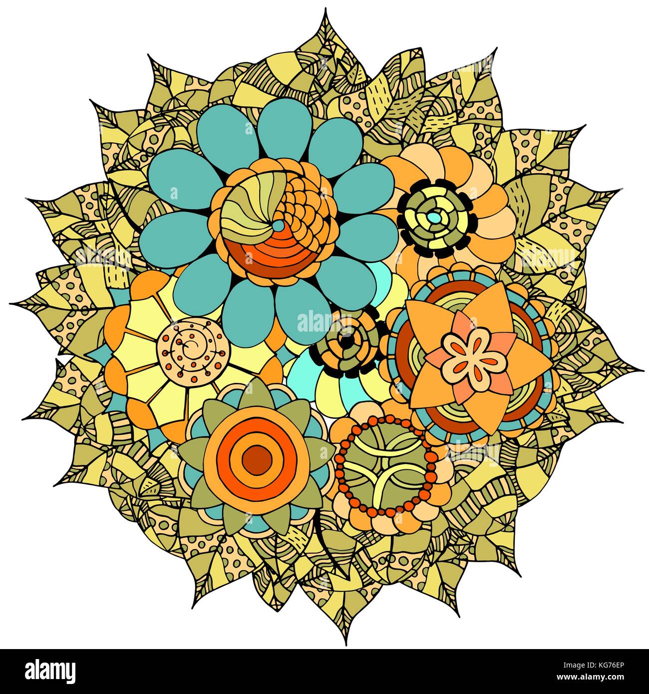 vector color floral pattern of round doodles Stock Vector Image & Art ...