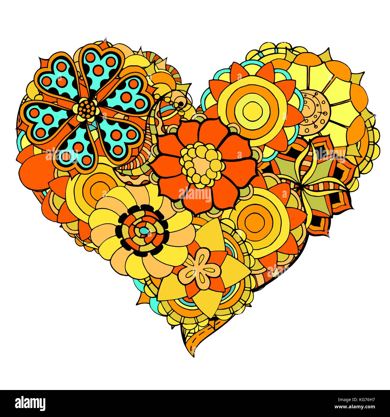 Hand drawn Heart of flower doodle background. Vector illustration Stock ...