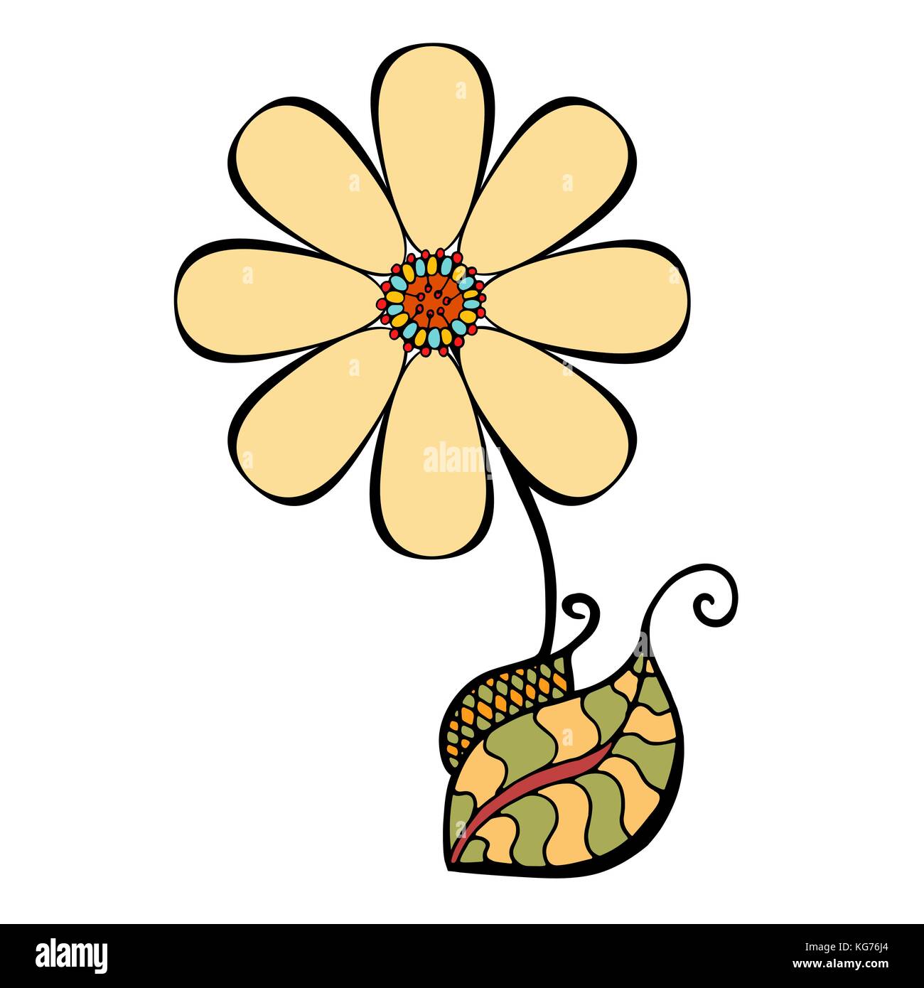 Sketchy colored doodle flower. Vector illustration Stock Vector Image ...