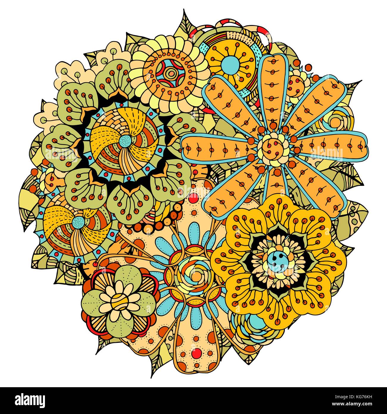 vector color floral pattern of round doodles Stock Vector Image & Art ...