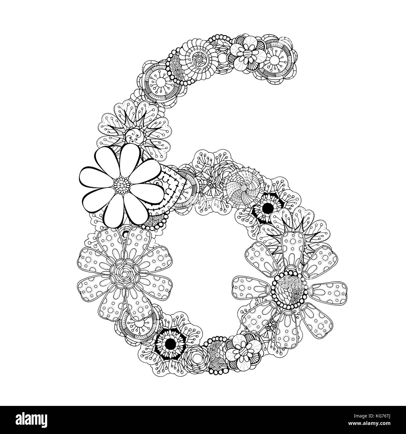 Floral number six design Black and White Stock Photos & Images - Alamy