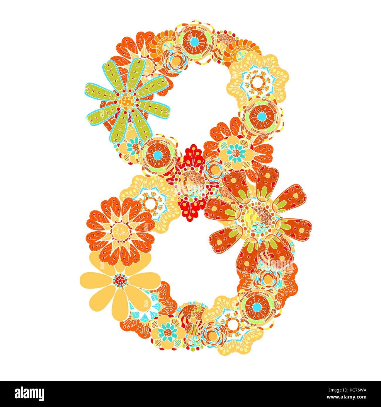 number eight of hand drawn flowers. Floral numerals. Vector ...
