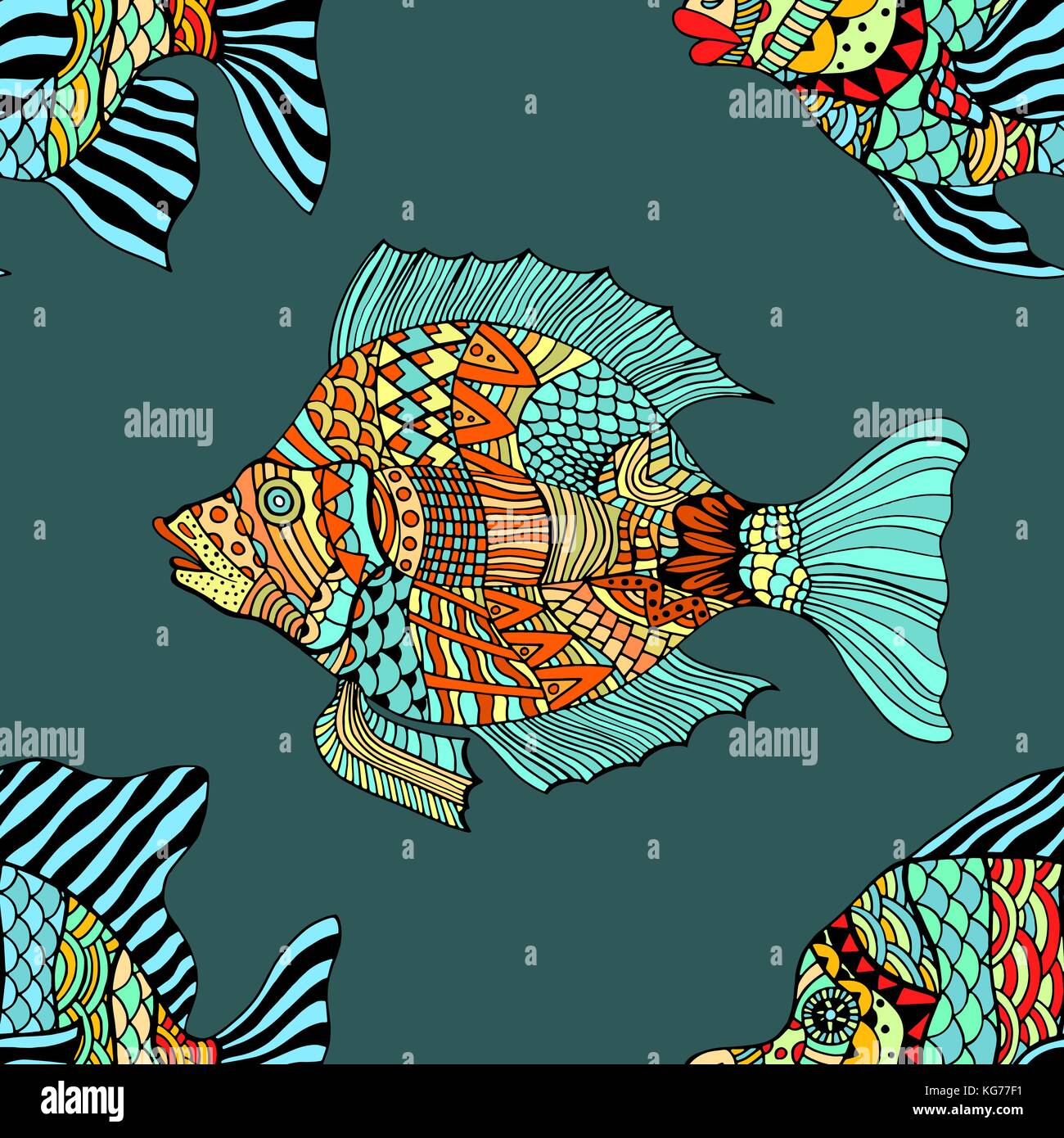 Seamless art fish background. Vector illustration image Stock Vector ...