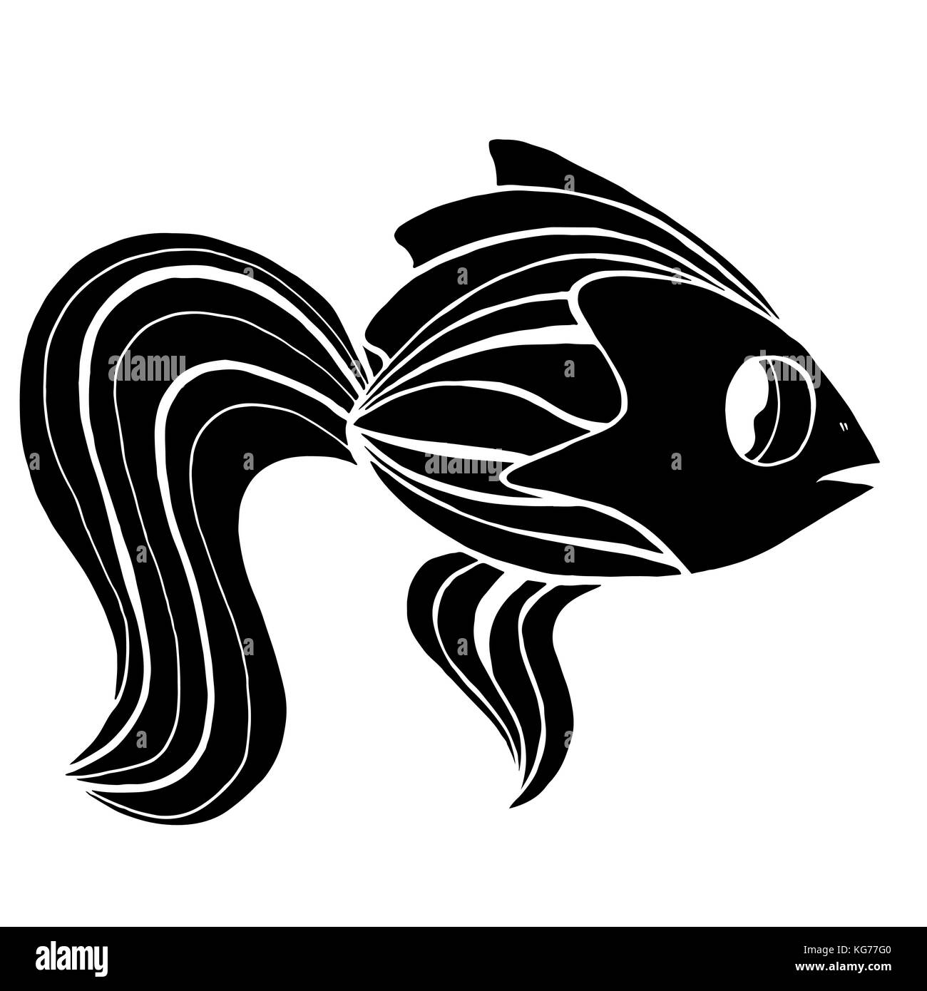 Monochrome stylized Fish. Hand Drawn doodle vector illustration ...