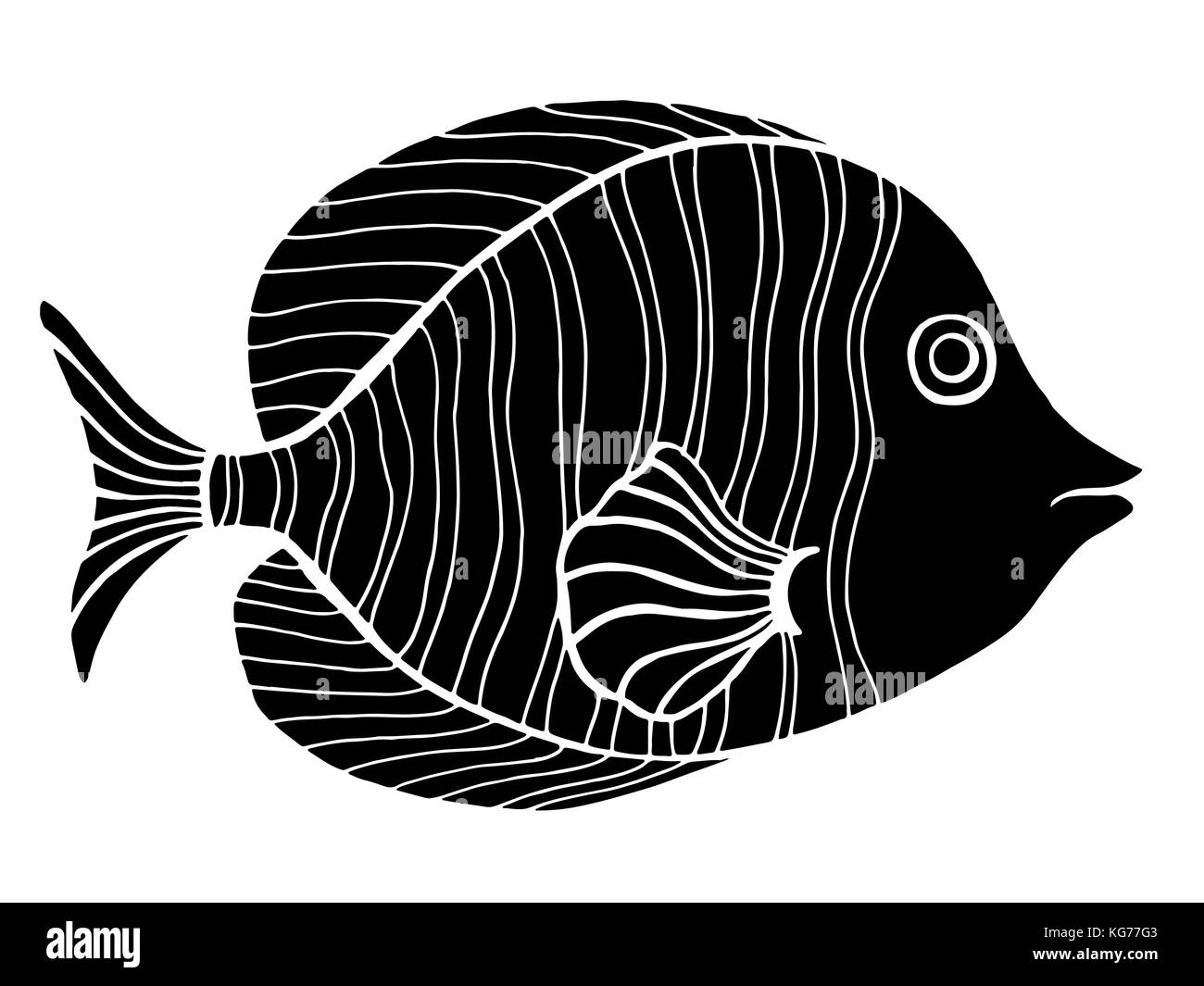 Monochrome stylized Fish. Hand Drawn doodle vector illustration ...