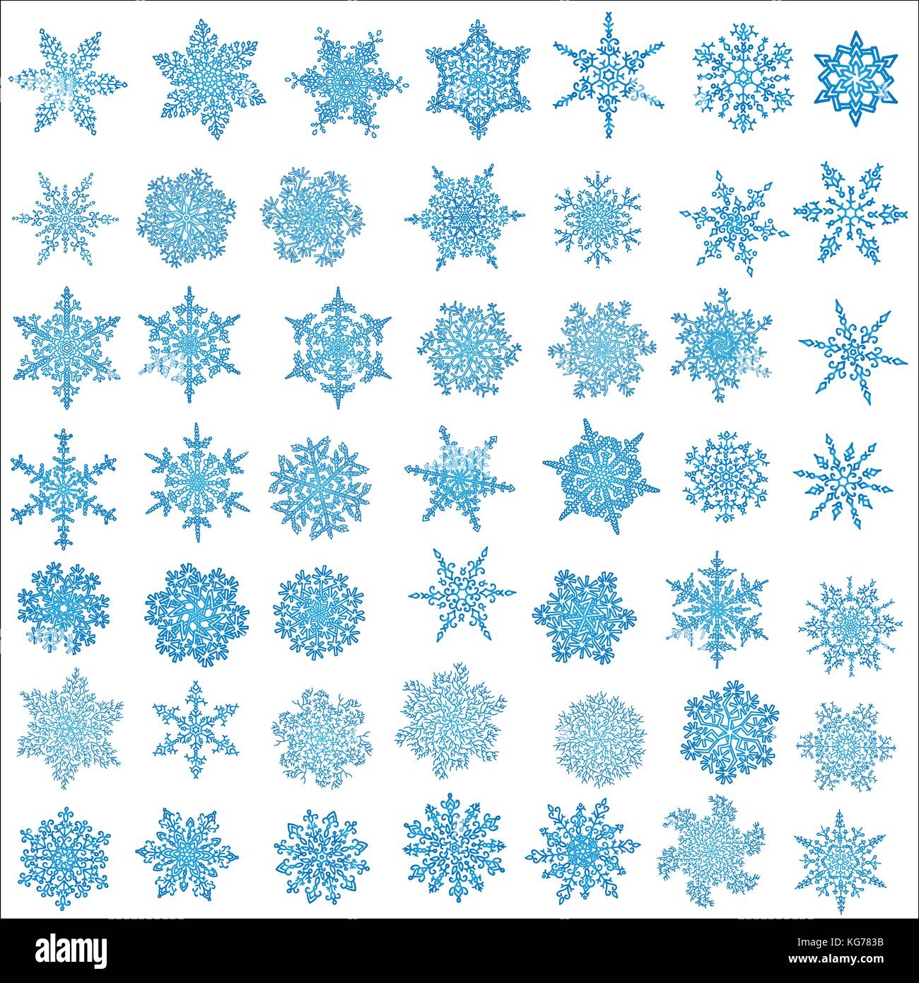 Big set of snowflakes. Holiday collection. Blue snowflakes collection ...