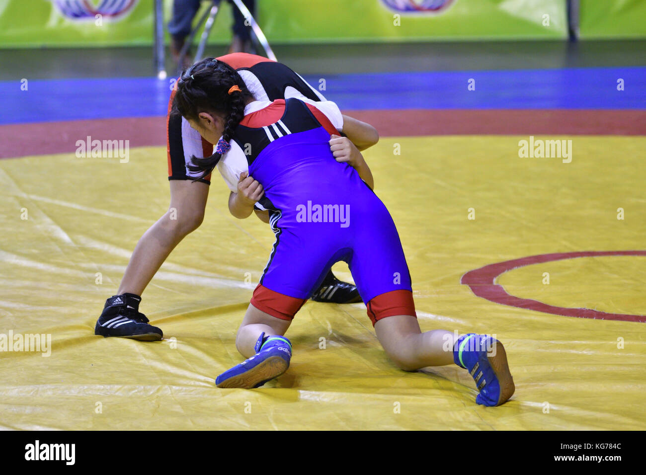Orenburg, Russia-May 5, 2017 year: Girls compete in freestyle wrestling ...