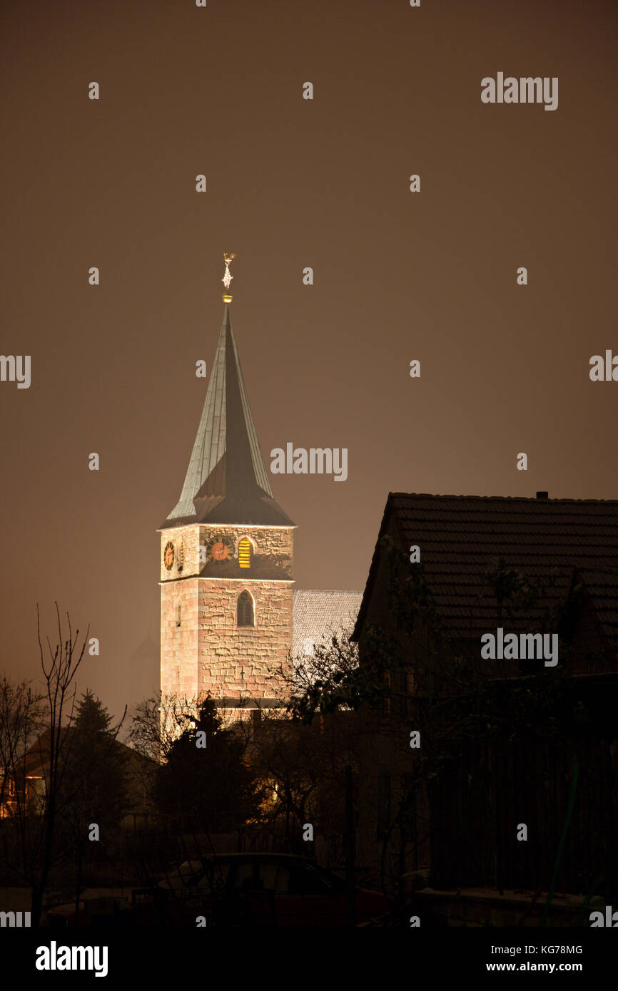 A german village church at night in winter Stock Photo - Alamy