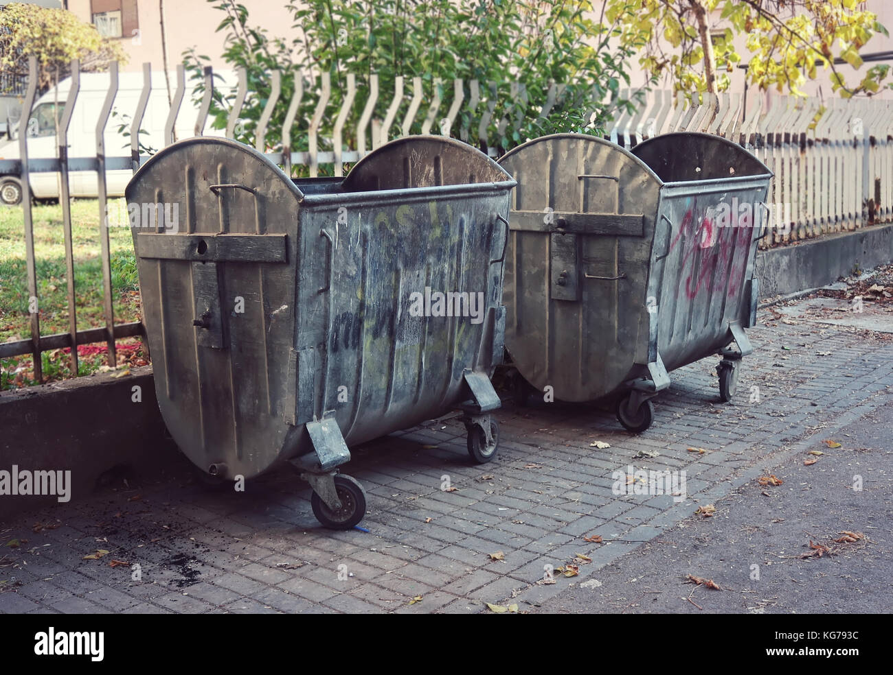 Old metal garbage containers Stock Photo - Alamy