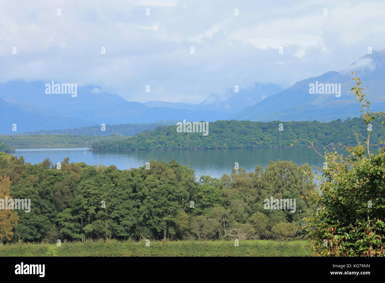Loch Lomond, Scotland view across the lake loch showing where highlands ...