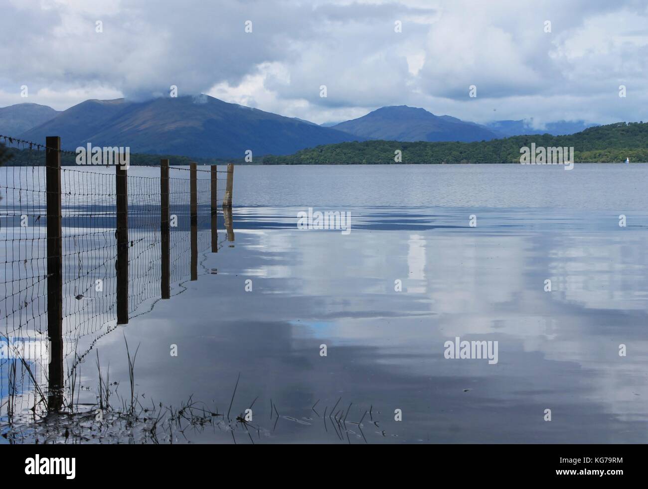 Loch Lomond, Scotland view across the lake loch showing where highlands ...