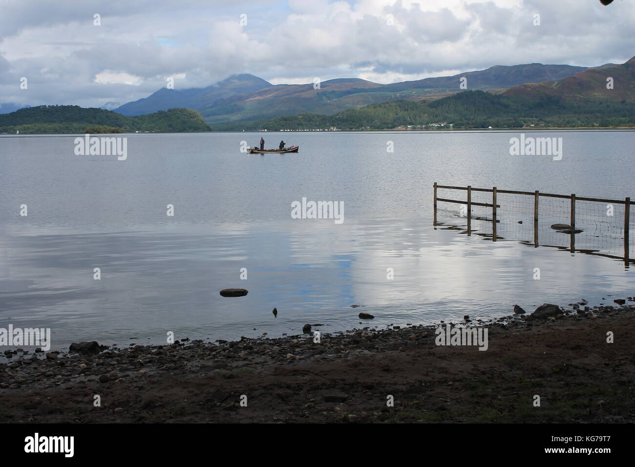 Loch Lomond, Scotland view across the lake loch showing where highlands ...