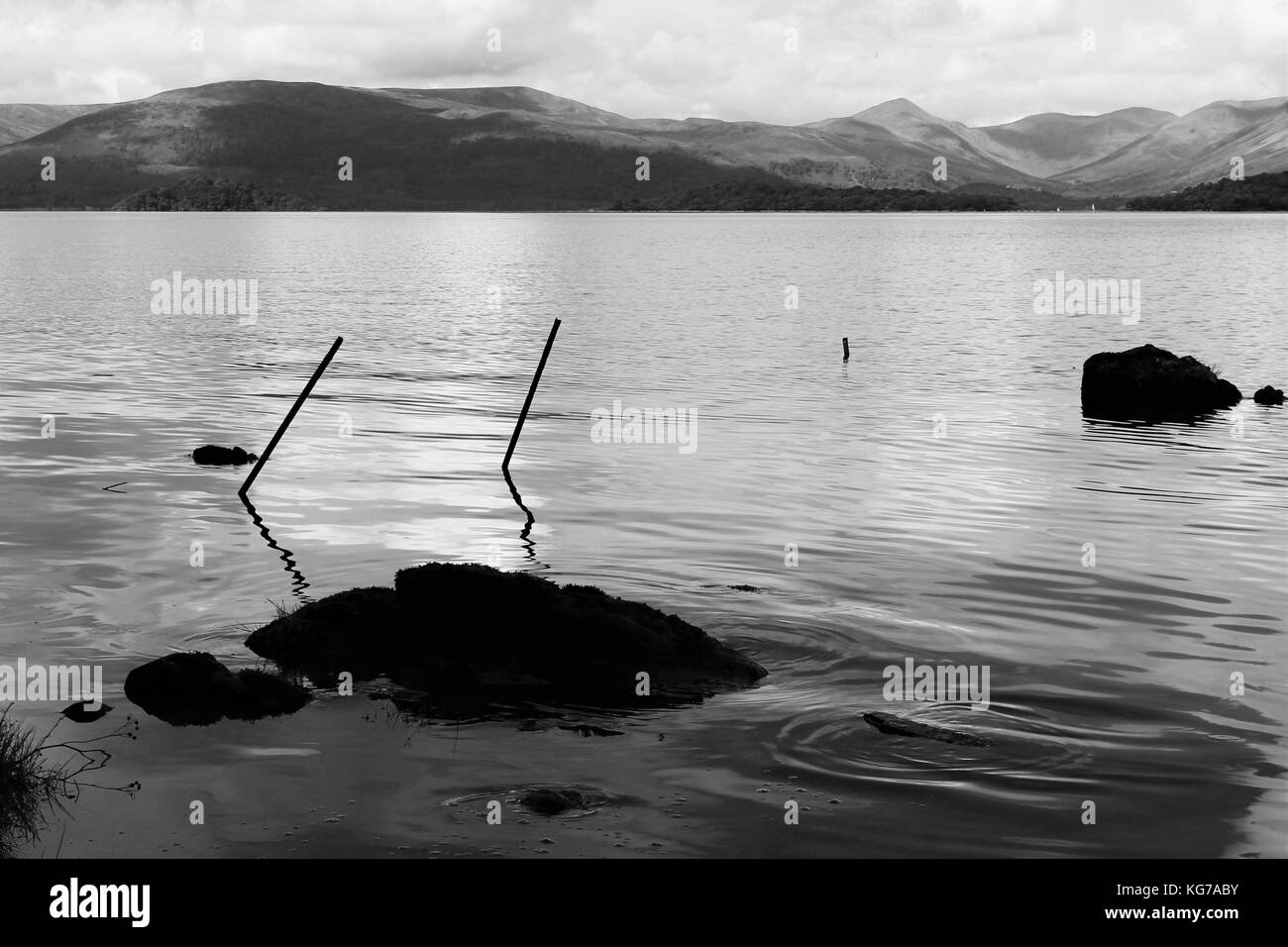 Loch Lomond, Scotland view across the lake loch showing where highlands ...