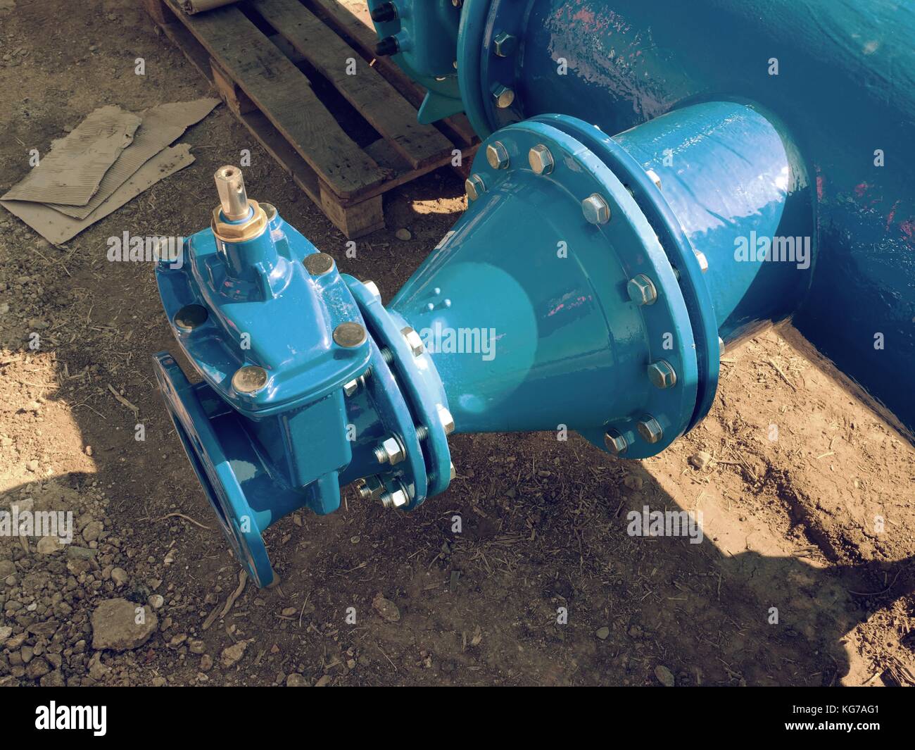 Dring water piping , Gate valves and reduction member. Pipe fittings ...