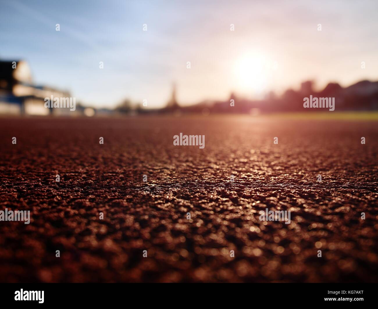 Detailed Running Track At A Sport Stadium. Close up red racetrack ...