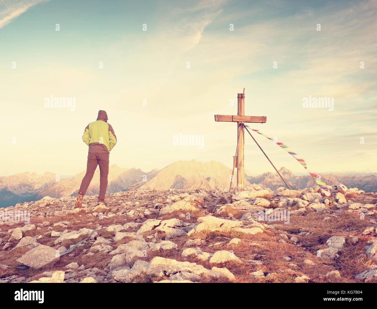Man praying on summit mountain hi-res stock photography and images - Alamy