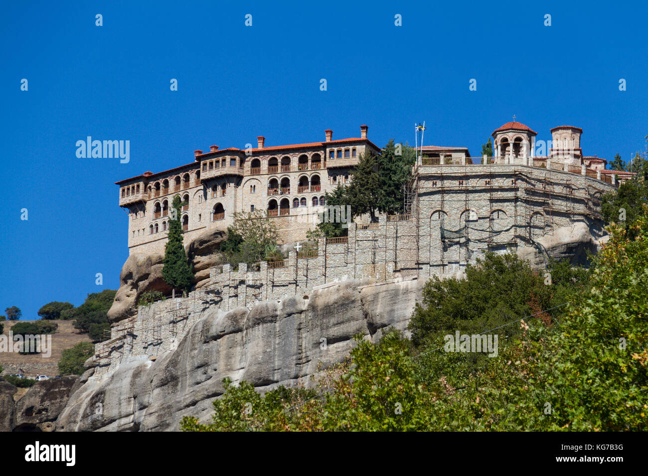 View of Great Meteoron monastery at the Meteora rock monastery complex ...