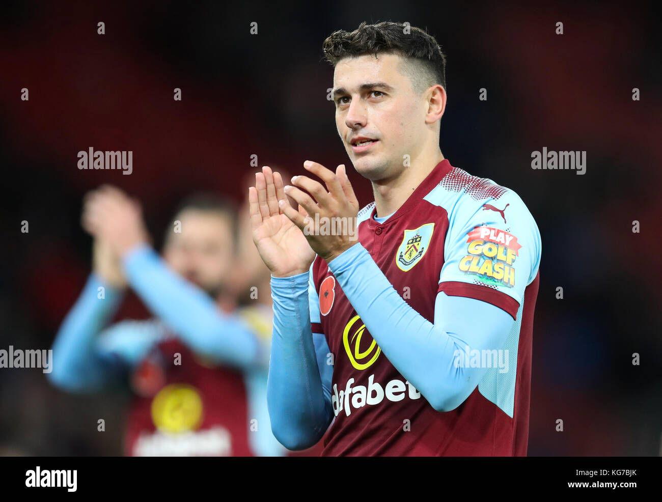 Burnley's Matthew Lowton applauds the fans after the final whistle of ...
