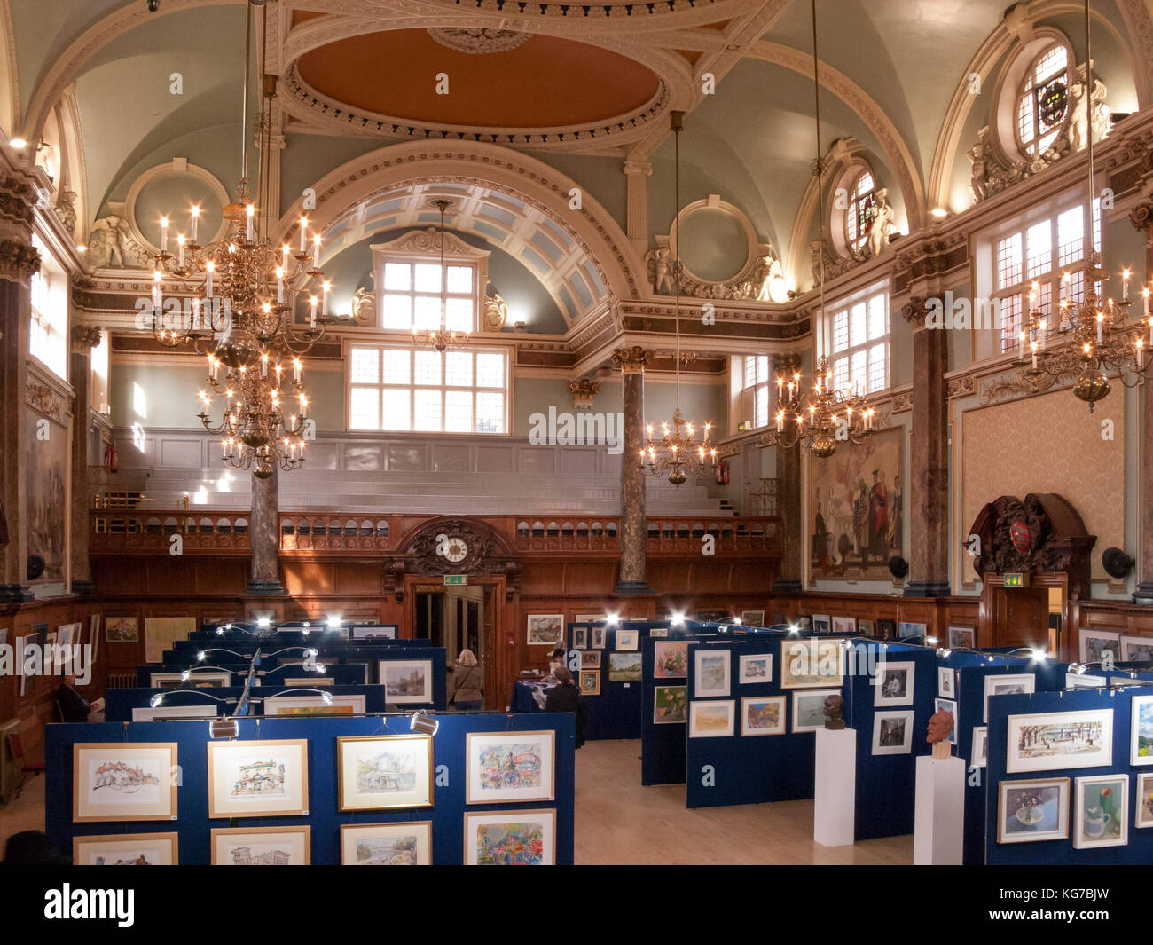 Chelsea Art Society Exhibition, Chelsea Town Hall, London Stock Photo ...