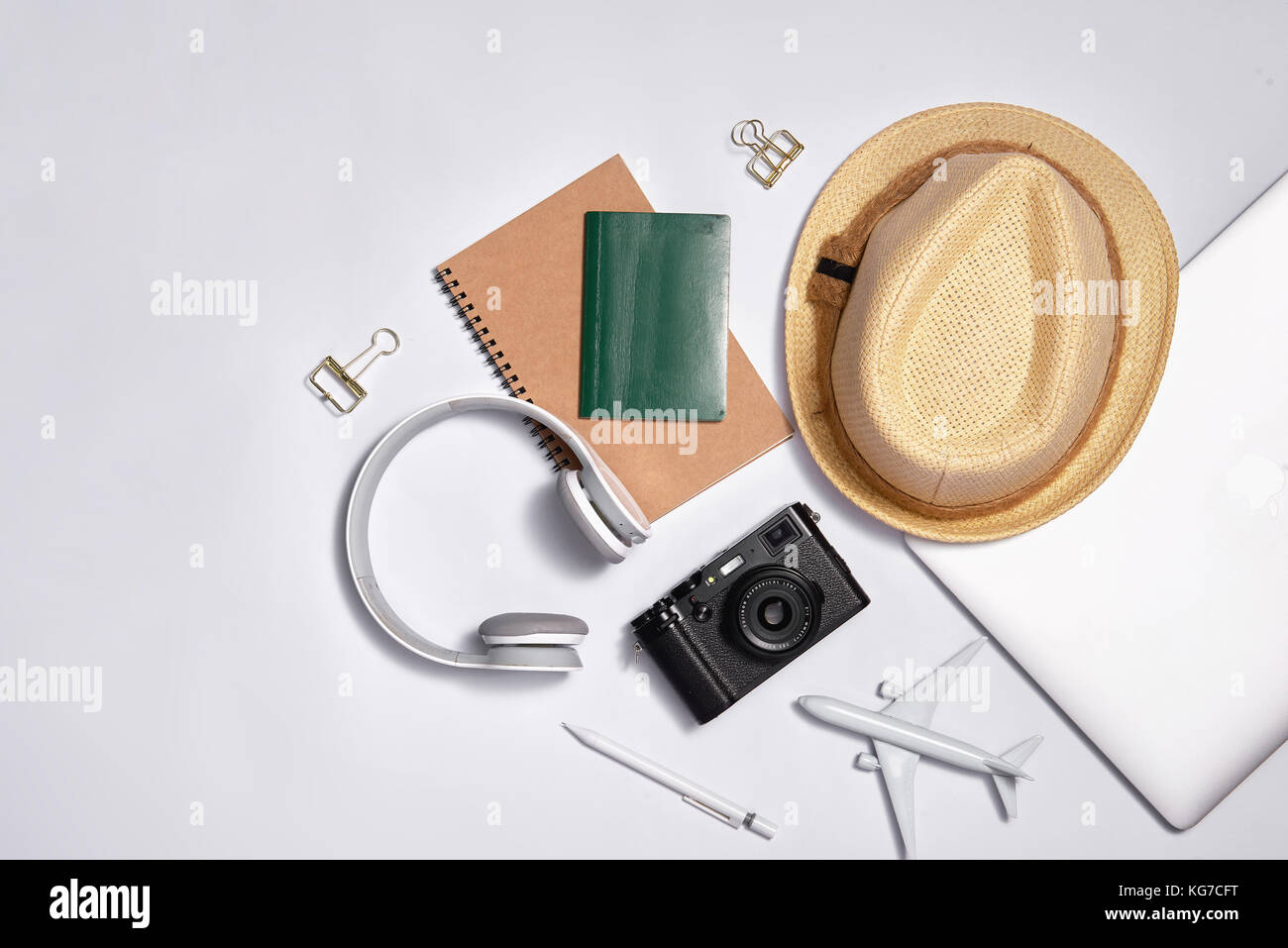 Different objects for traveling on white background. Top view Stock ...